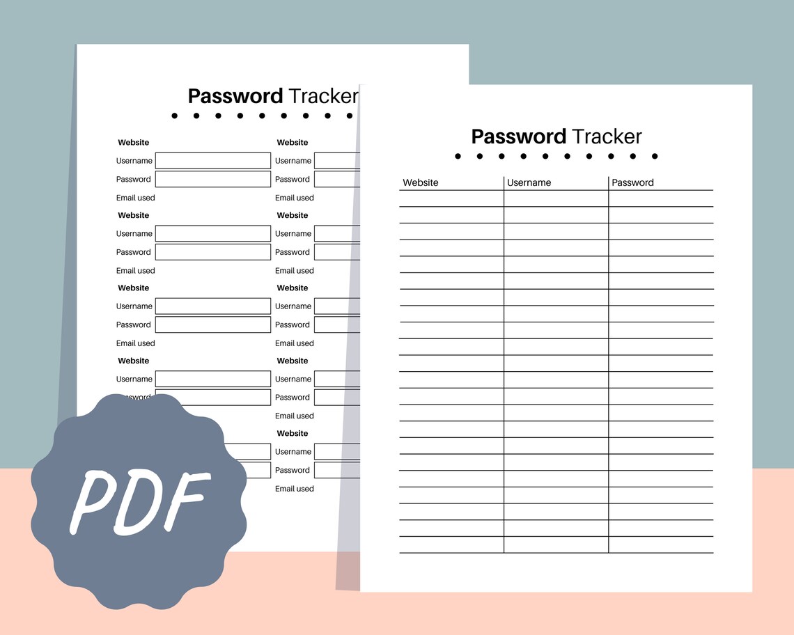 Password Tracker Printable, Username Keeper, Password Organizer ...