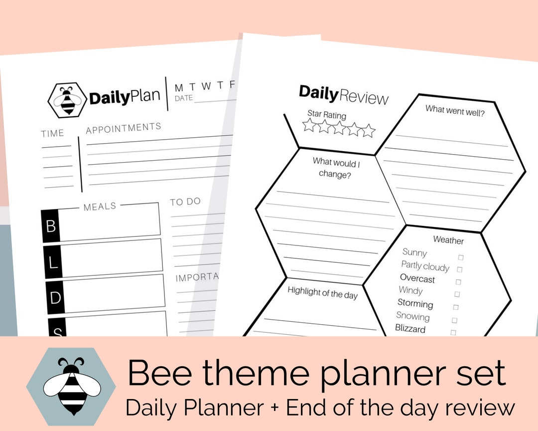 Bee Theme Daily Planner Set, Printer Friendly Planner Pack, Personal ...