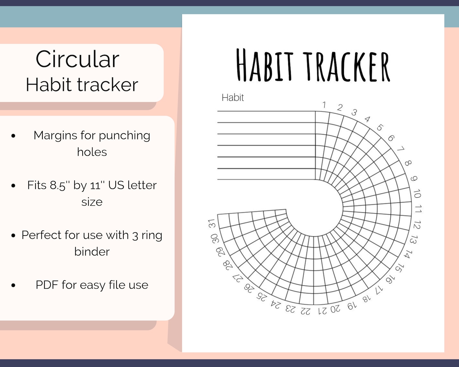 Circular Habit Tracker, Round Monthly Habit Log, Printable Self ...