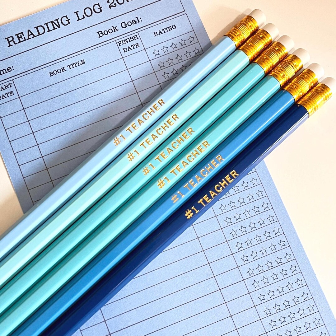 Custom Pencil Set | Gold Stamped Blue Ombré Set of 6 | Cute ...