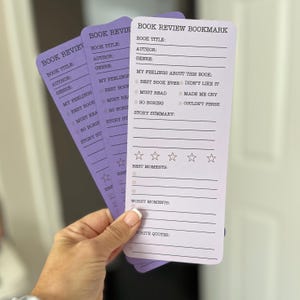 Book Review Sets Bookmark Log. Set of 6 or 12 Card Stock Book Review ...