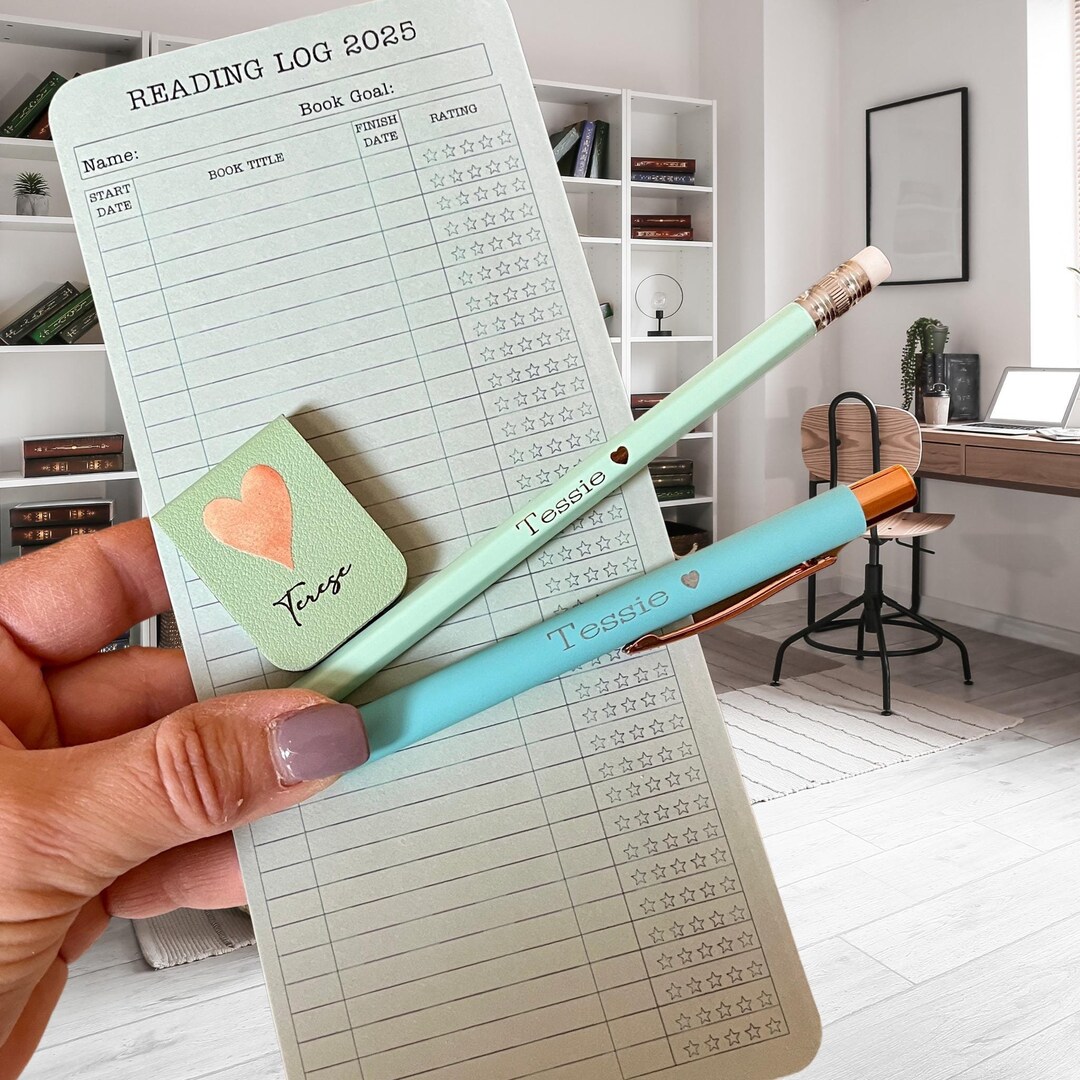 Readers Gift Set Name Engraved Heart Bookmark, Color Coordinated ...