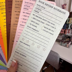 Book Review Sets Bookmark Log. Set of 6 or 12 Card Stock Book Review ...