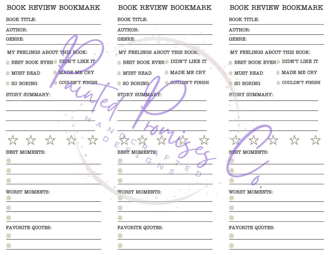 Book Review Bookmark Digital Download Version. Record Your Reading ...