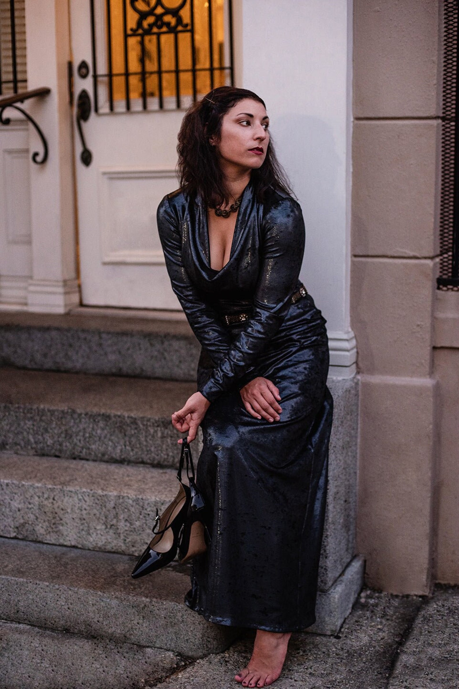 Brontë Dress in Oil Slick Iridescent Velvet Knit - Etsy