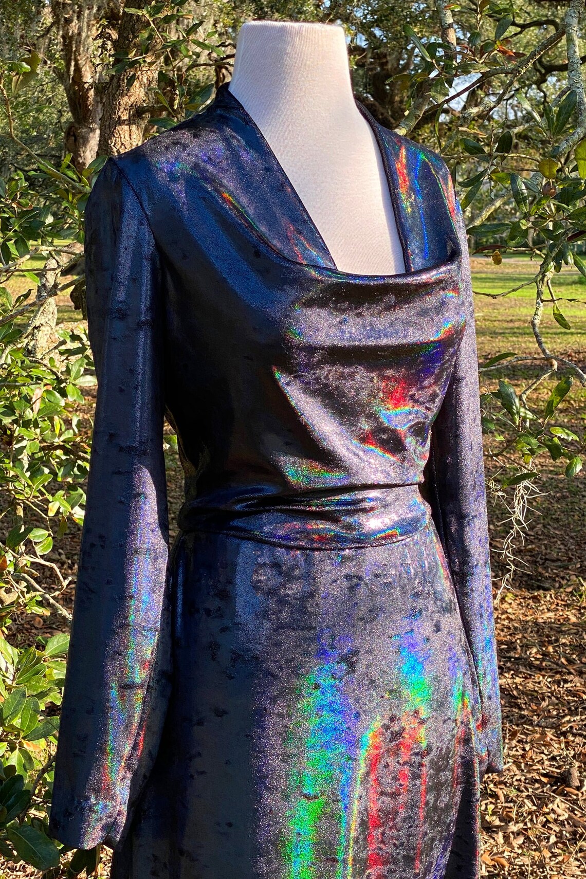 Brontë Dress in Oil Slick Iridescent Velvet Knit - Etsy