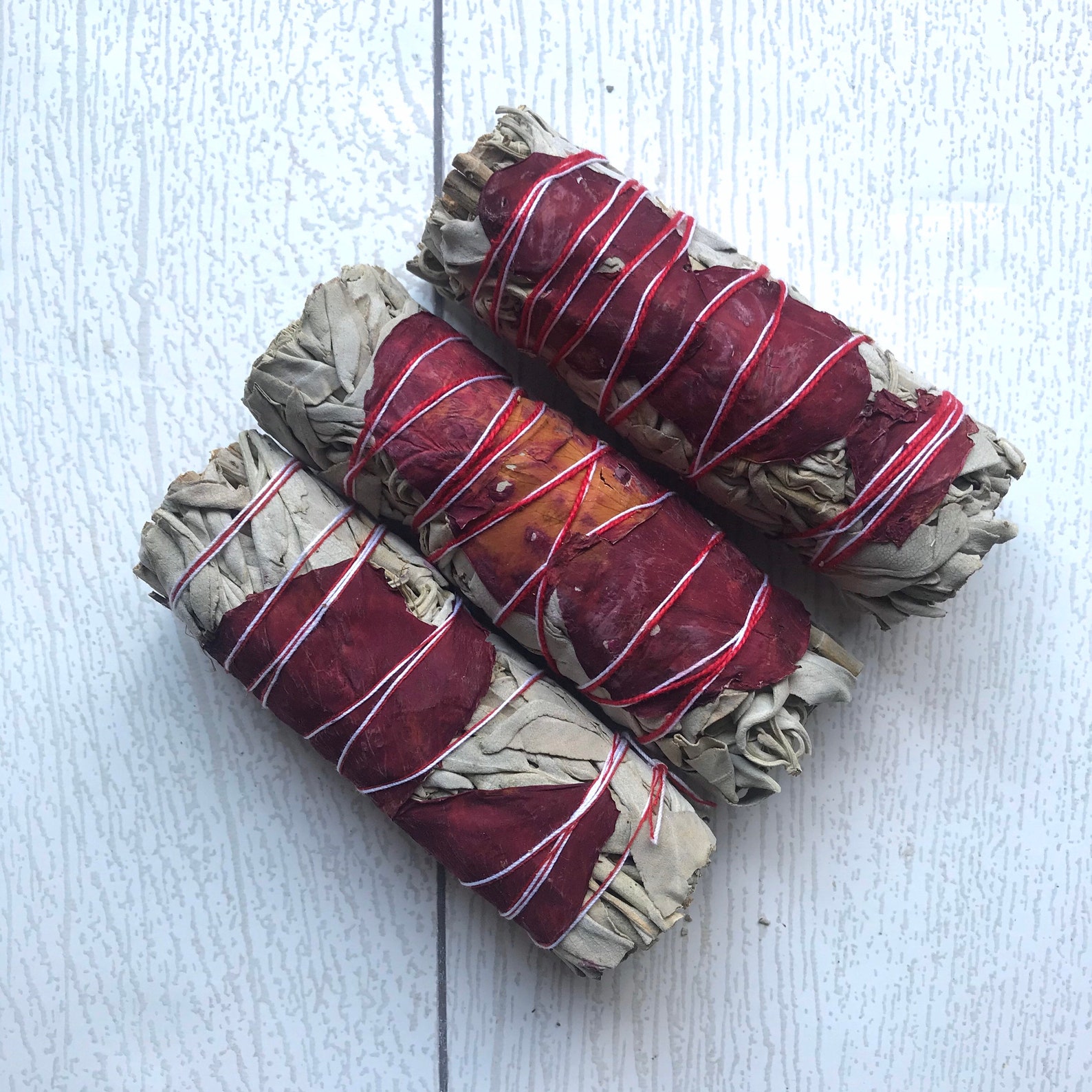 White Sage and Red Rose Petal Smudge Stick 4 - Etsy