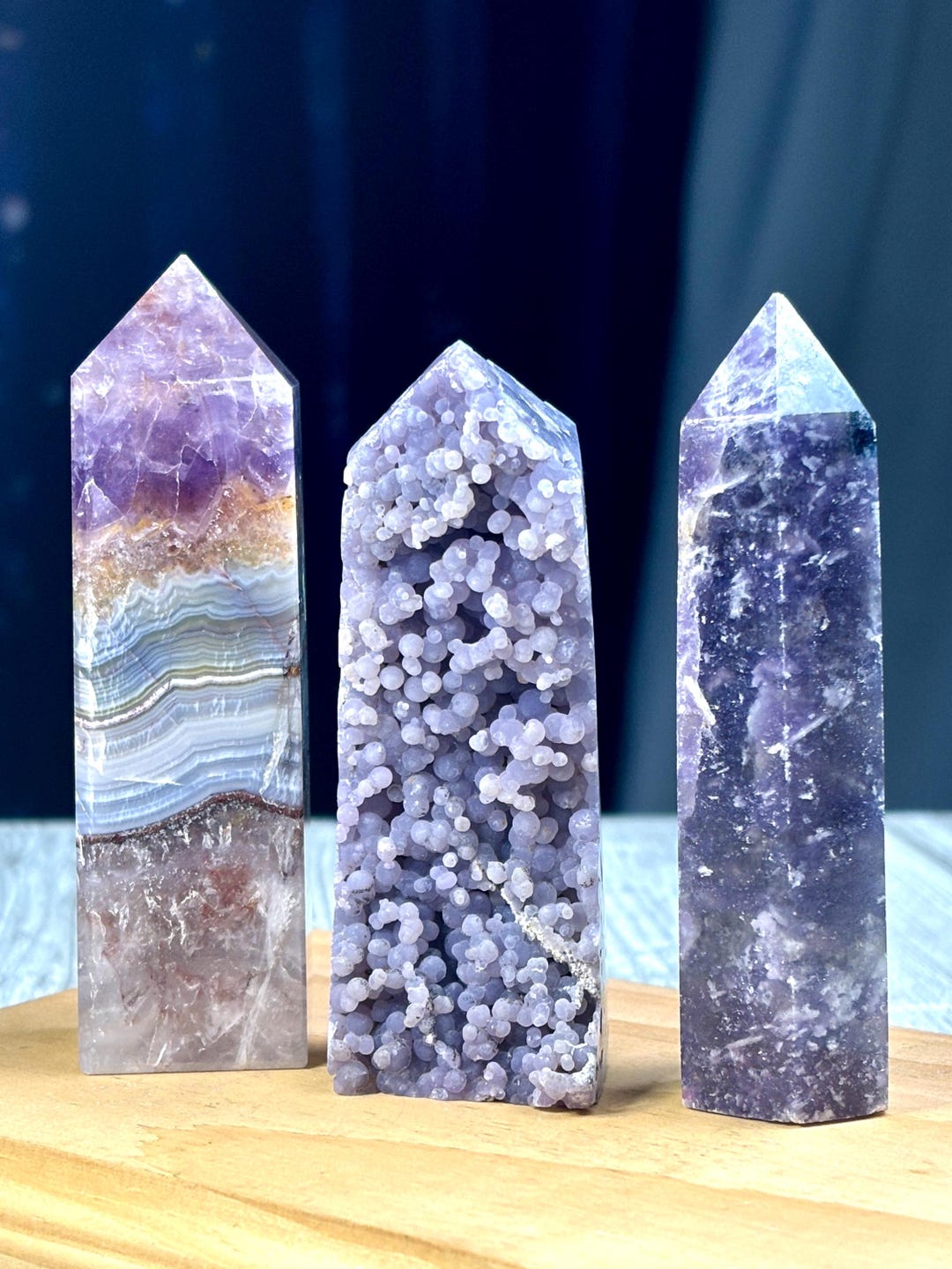 Purple Aesthetic Crystal Collection Gift Set, Amethyst in Agate, Grape Agate, Lepidolite Crystal ...