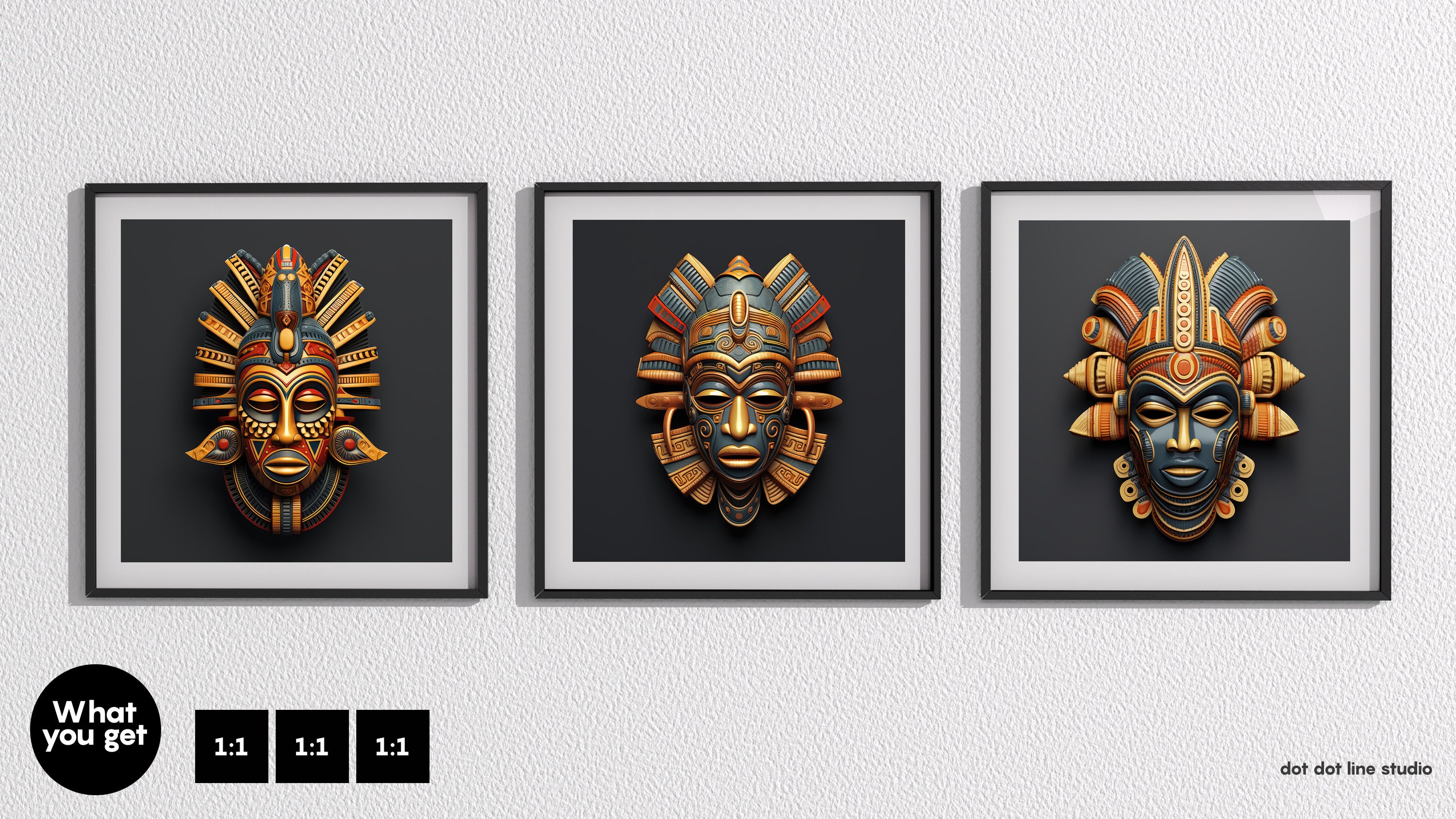 Bundle of 3 Printable African Mask Wall Art, Printable African Wall Art ...