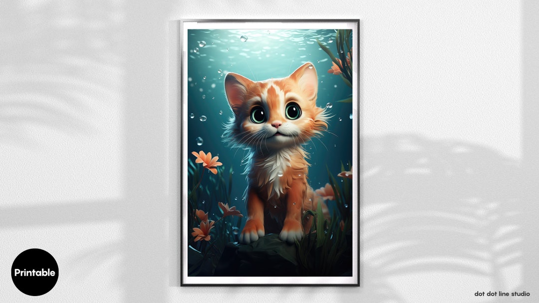 Cute Cat Digital Print, Nursey Printable Art, Nursey Animal Print ...