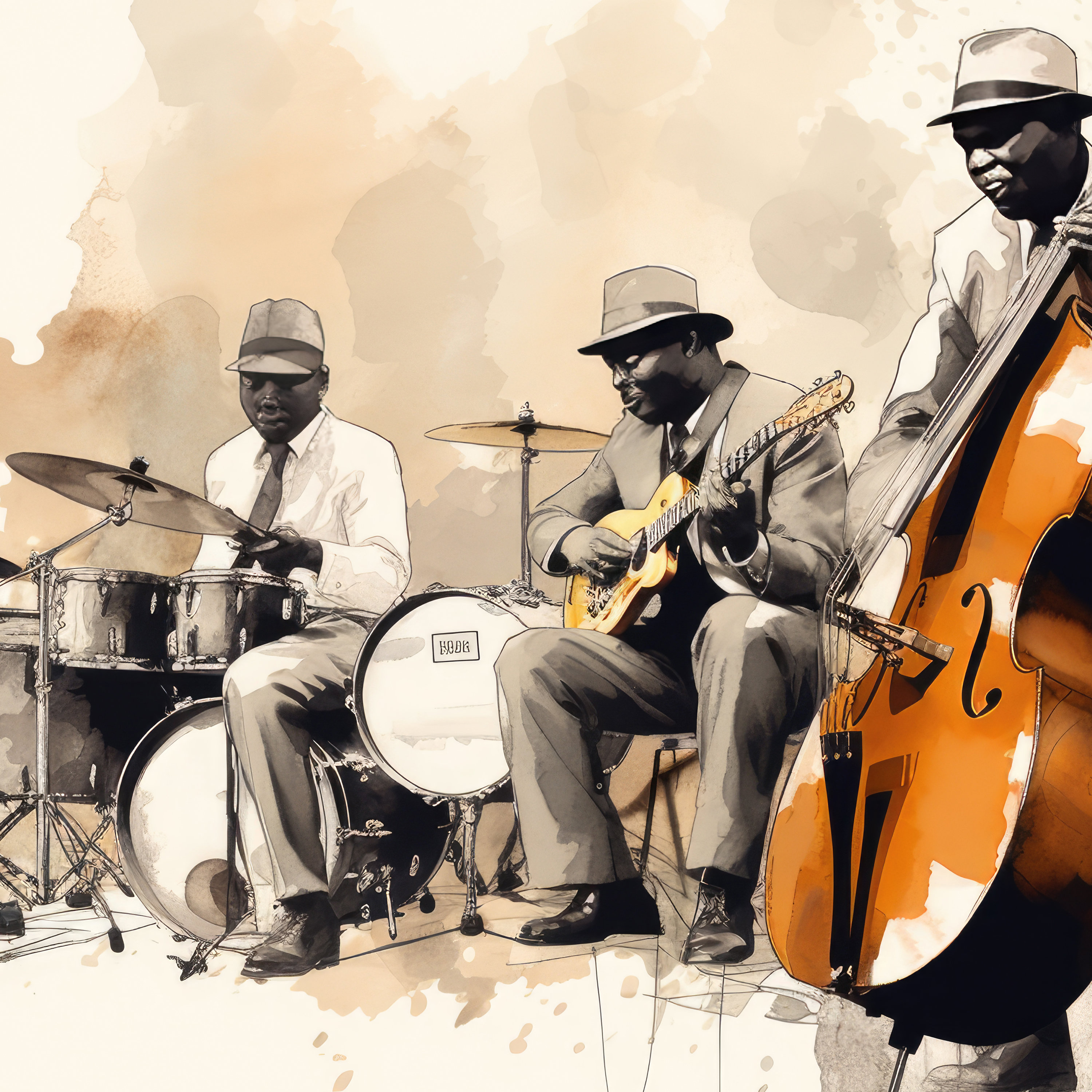 Jazz Band Watercolor Printable Poster, Jazz Band Art, Jazz Wall Decor ...