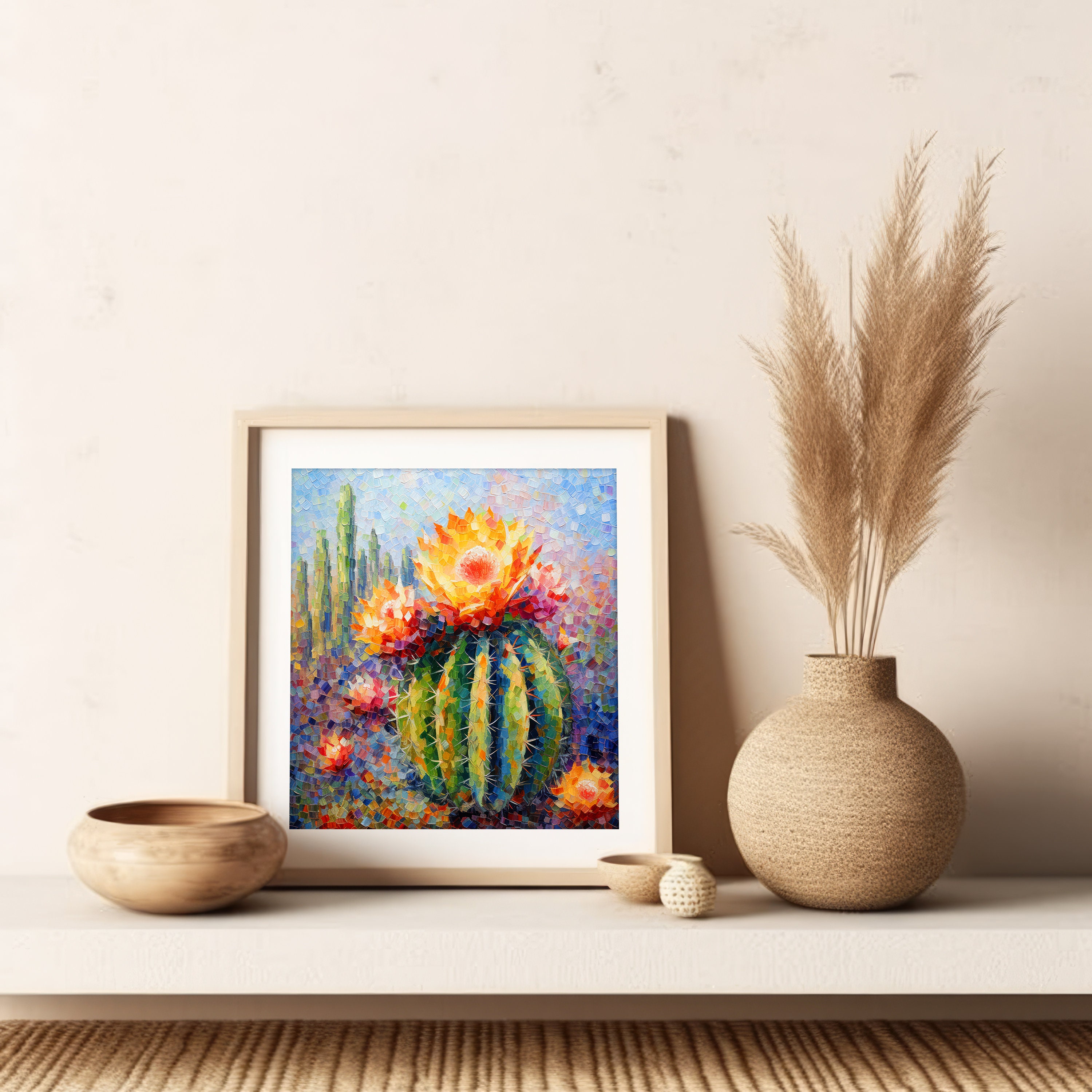 Cactus Wall Art, Impressionism Oil Painting Printable Poster, Colorful ...