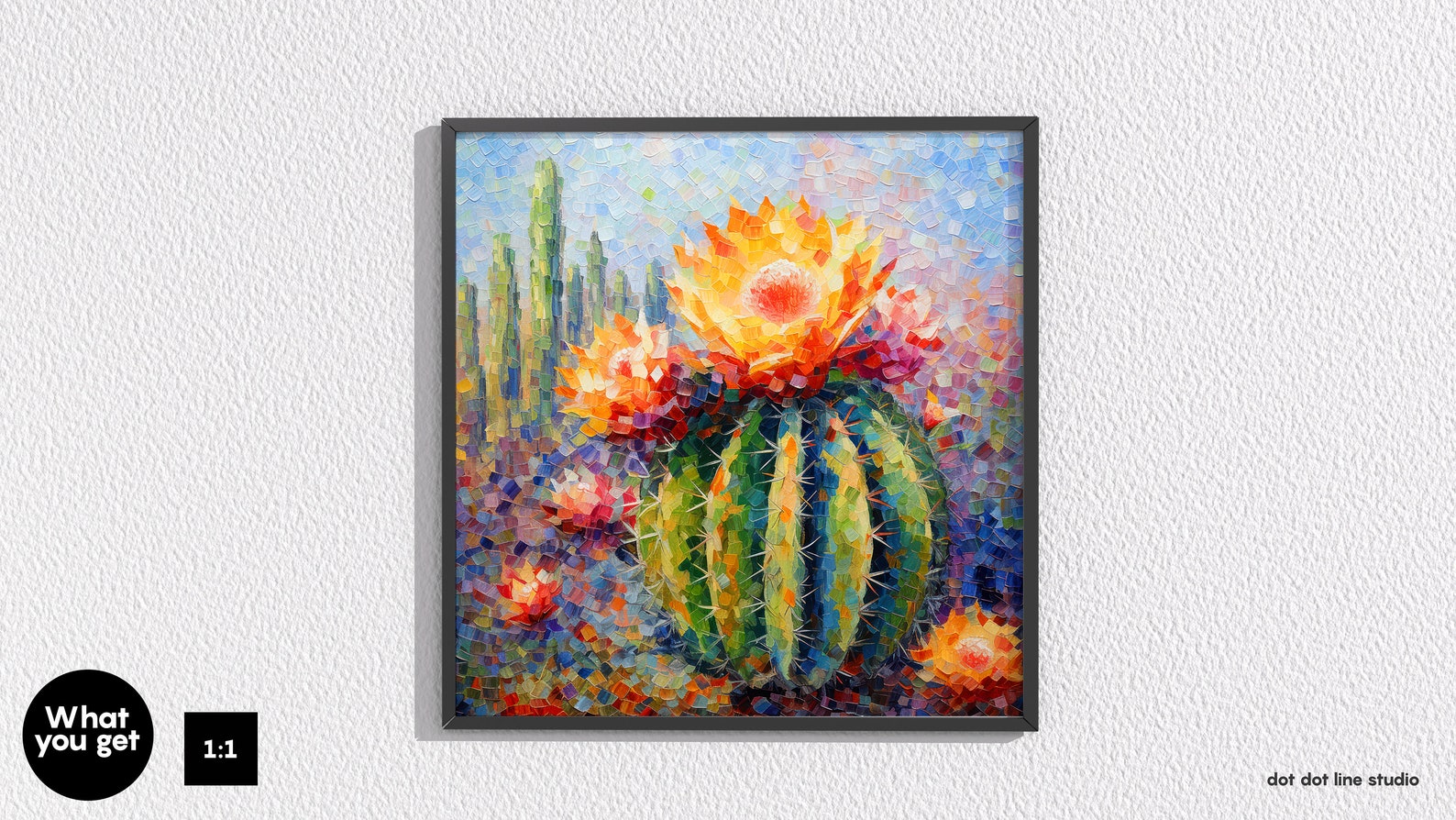 Cactus Wall Art, Impressionism Oil Painting Printable Poster, Colorful ...