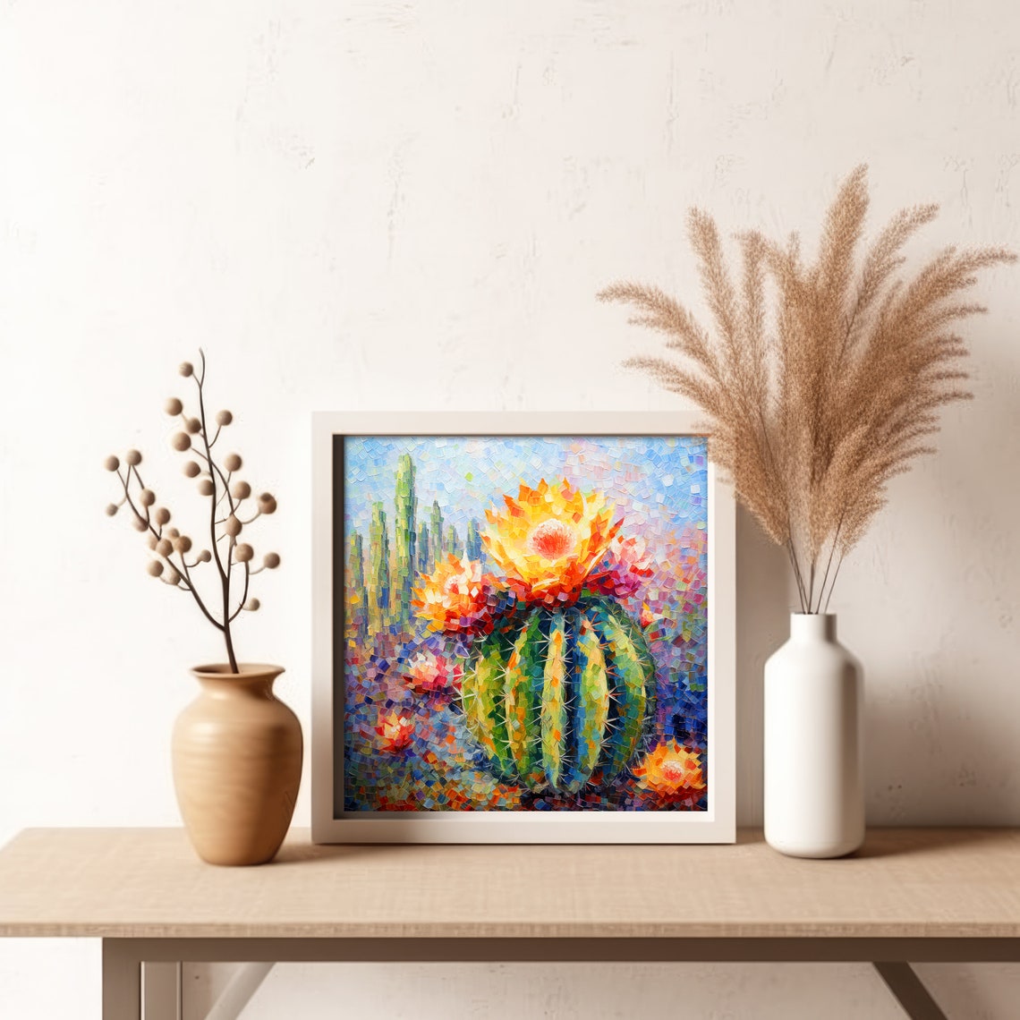 Cactus Wall Art, Impressionism Oil Painting Printable Poster, Colorful ...