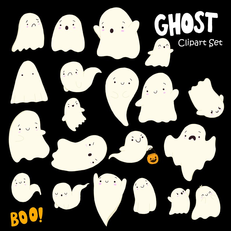 Ghost Vector Clipart Set 20 Halloween Ghost Clipart Set - Etsy