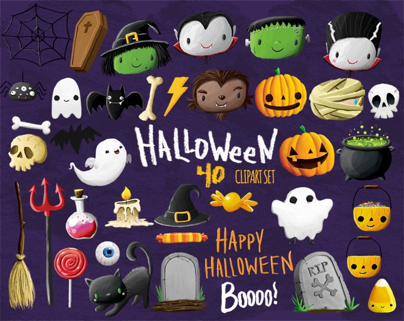 Halloween Clipart Set - 40 Spooky Clipart Set - Instant Download ...