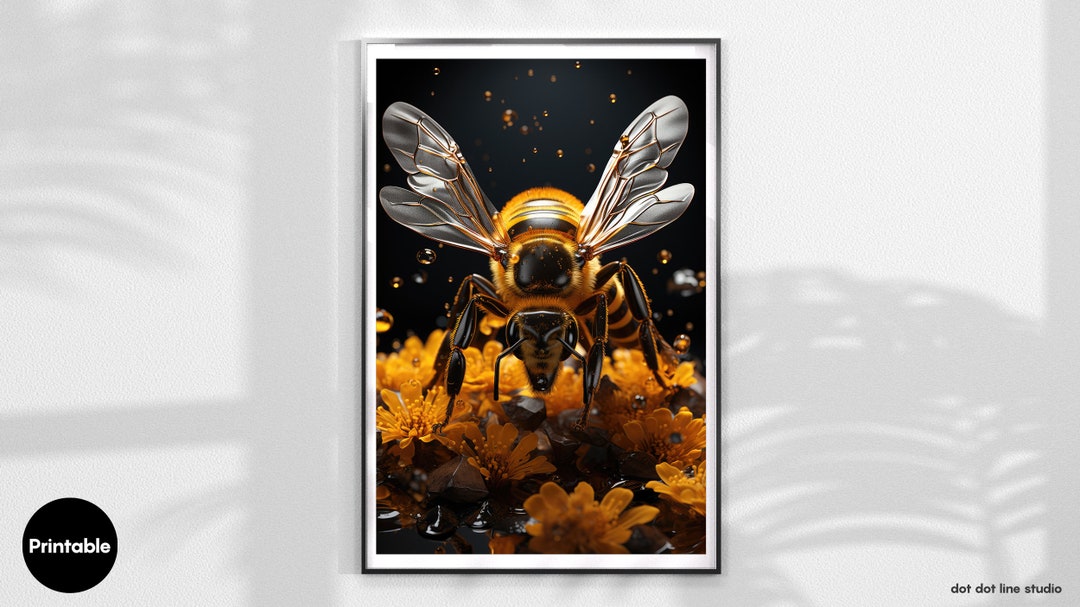 Macro Zoom Bee Poster, Bee Decor, Bee Wall Art, Floral Print, Bees With ...