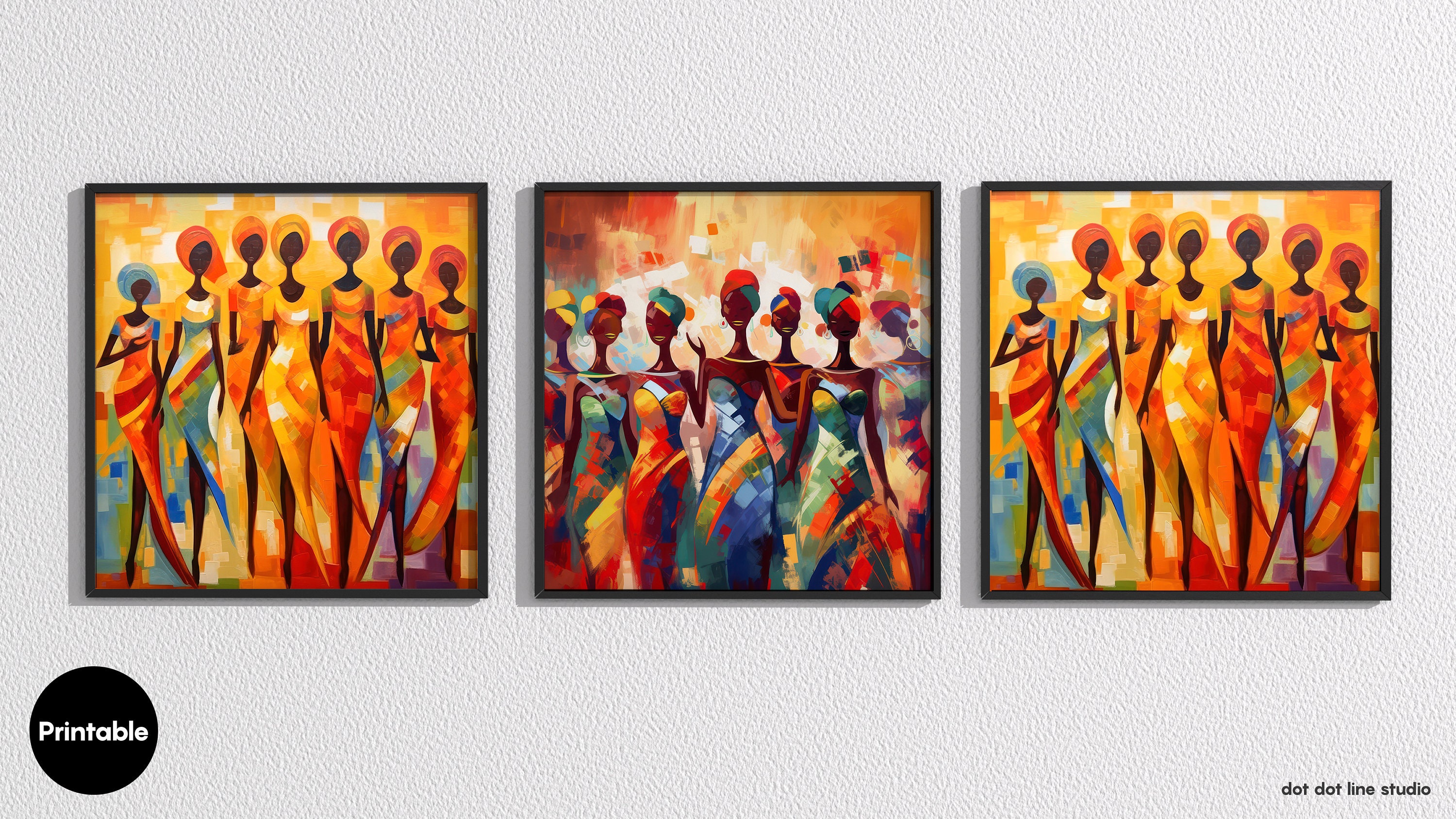 Bundle of 3 Printable Abstract African Wall Art, Printable African Wall ...