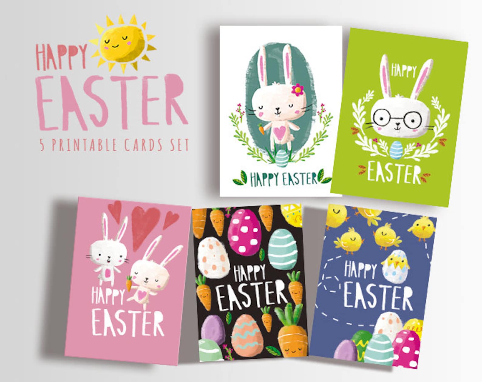 Easter Clip Art 5 Printable Cards INSTANT DOWNLOAD - Etsy