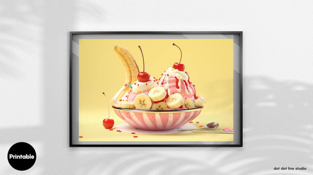 Banana Split Printable Poster, Instant Download Food Decor, Food Wall ...