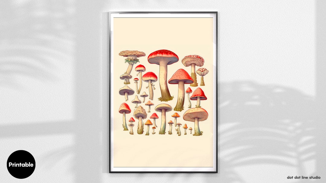 Vintage Mushroom Printable Illustration. Mushrooms Poster, Fungi ...