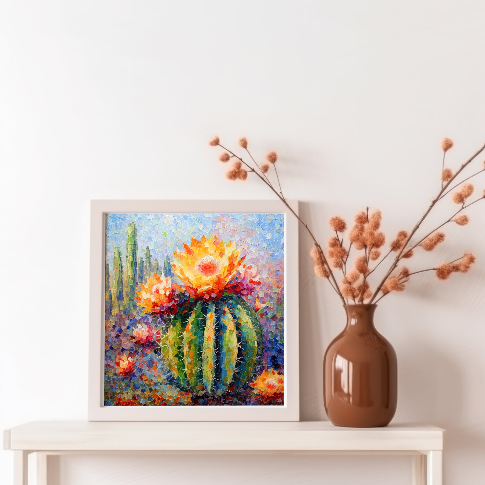 Cactus Wall Art, Impressionism Oil Painting Printable Poster, Colorful ...