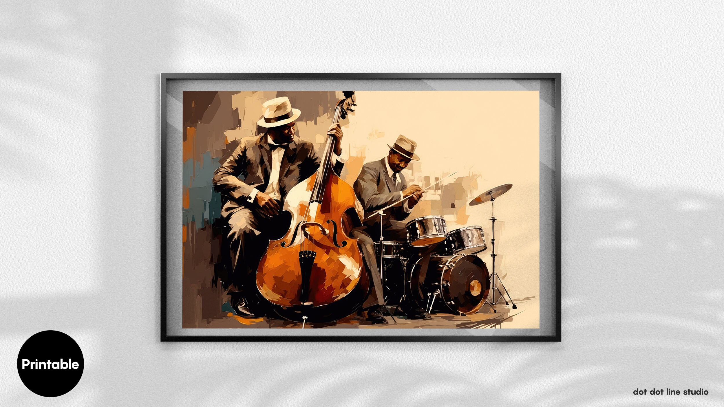 Jazz Art Printable Poster, Bass Player Art, Jazz Band Wall Decor, Music ...