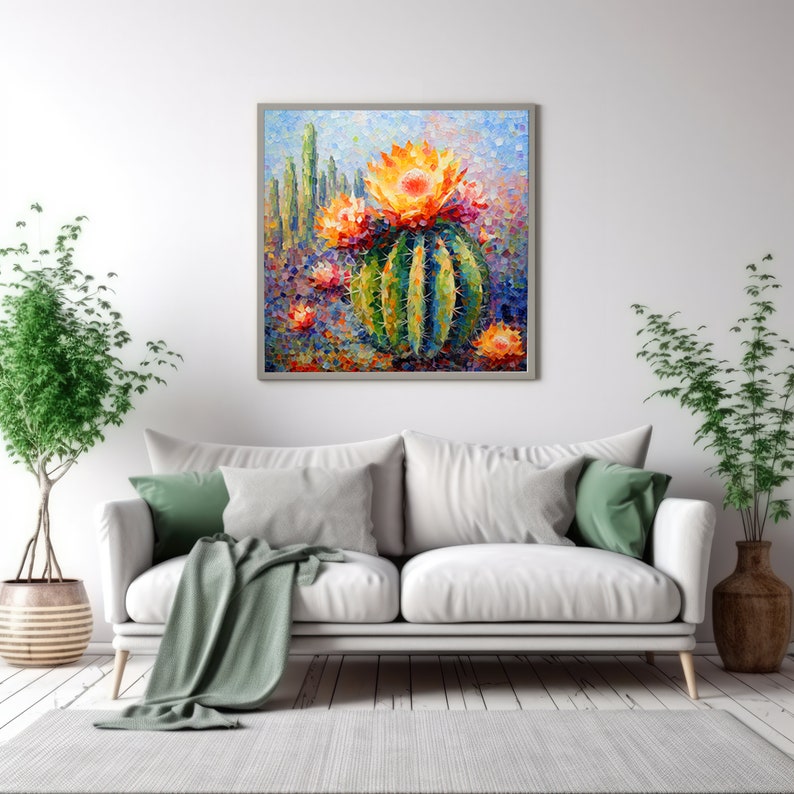 Cactus Wall Art, Impressionism Oil Painting Printable Poster, Colorful ...