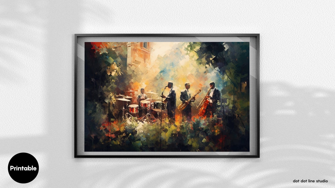 Jazz Band Playing in Garden Printable Poster, Jazz Band Art, Jazz Wall ...