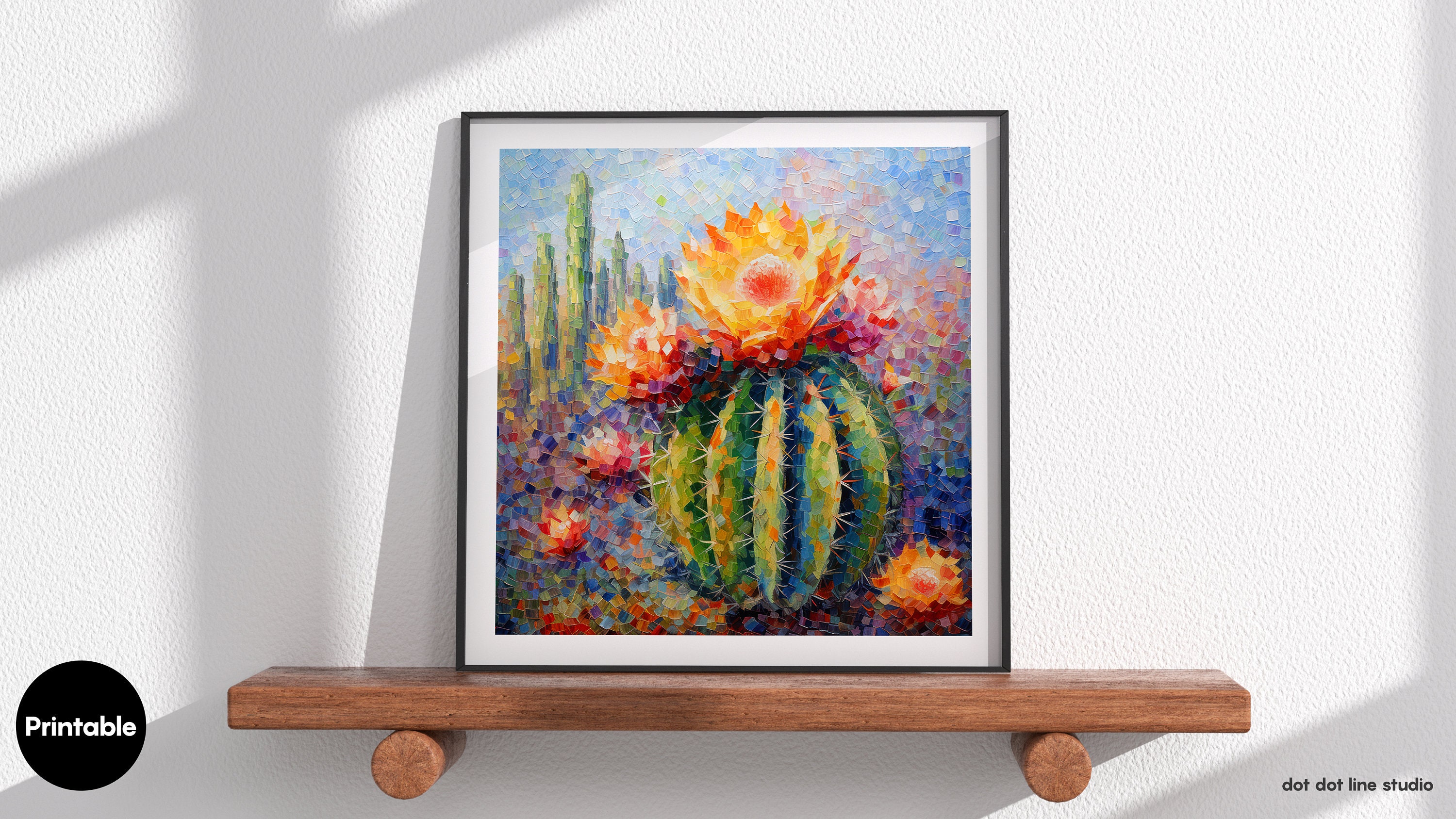Cactus Wall Art, Impressionism Oil Painting Printable Poster, Colorful ...