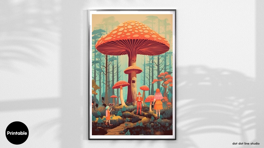 Vintage Mushroom Wall Art, Surreal Fungi Art, Mushroom House Surreal ...