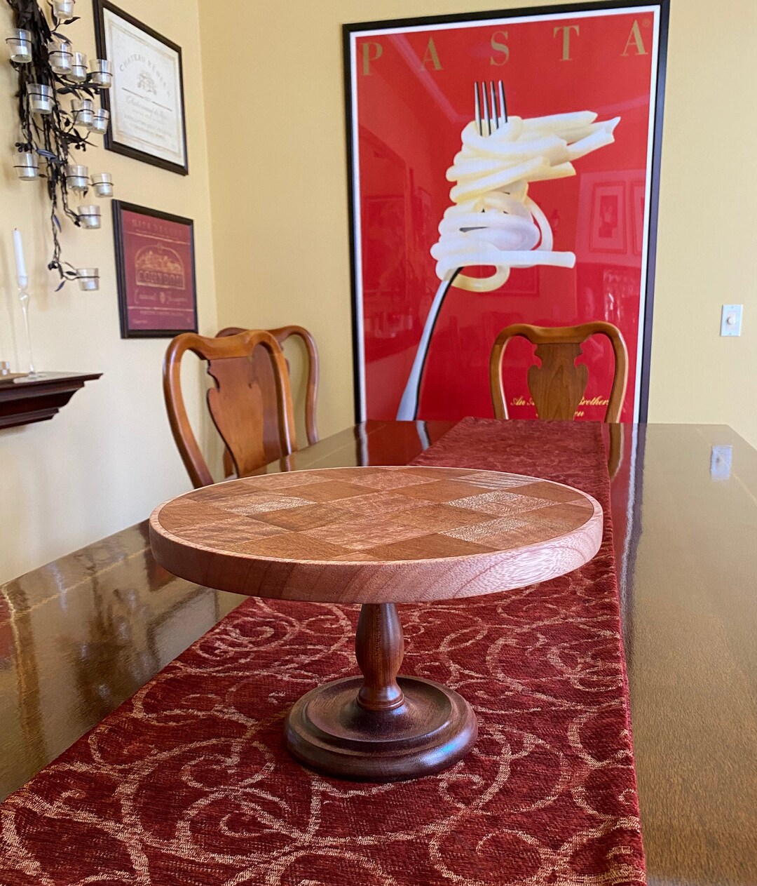 Mahogany "checkerboard" Cake Stand - Etsy