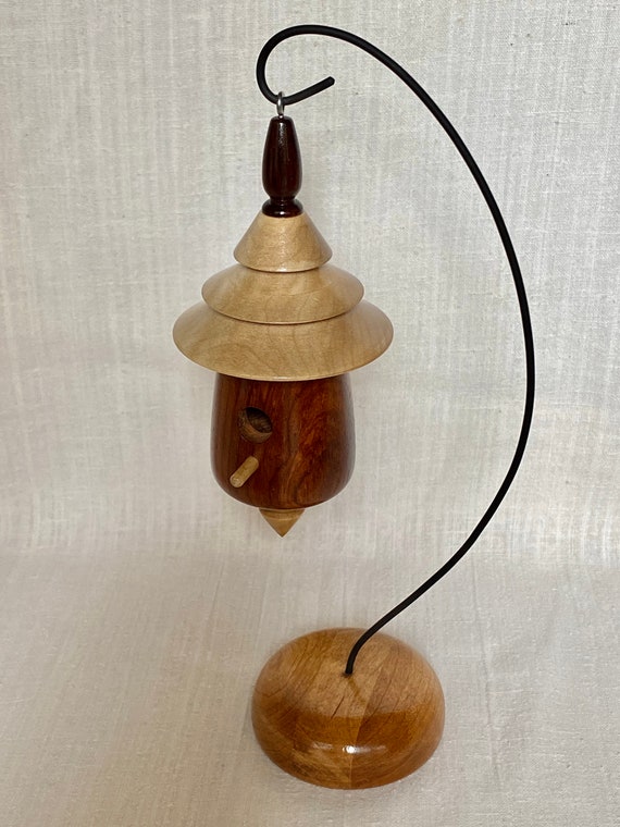 Miniature Ornamental Turned Wood Birdhouse With Stand | Etsy
