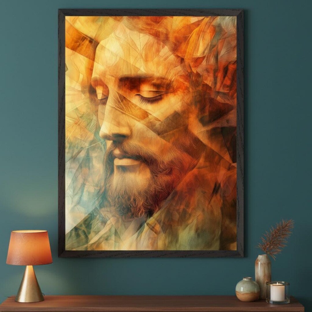 Jesus Christ Modern Abstract Wall Art, Christian Spiritual Home Decor ...