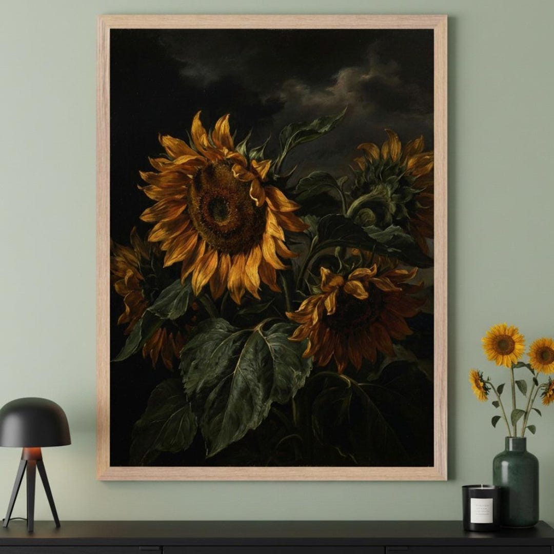 Sunflowers Moody Floral Wall Art, Dark Academia Decor, Vintage ...