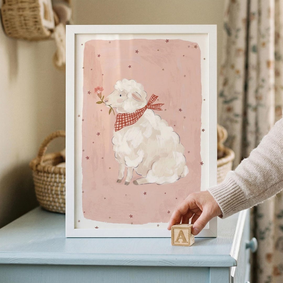 Fluffy White Sheep Wall Art, Lamb Nursery Decor, Whimsical Sheep ...