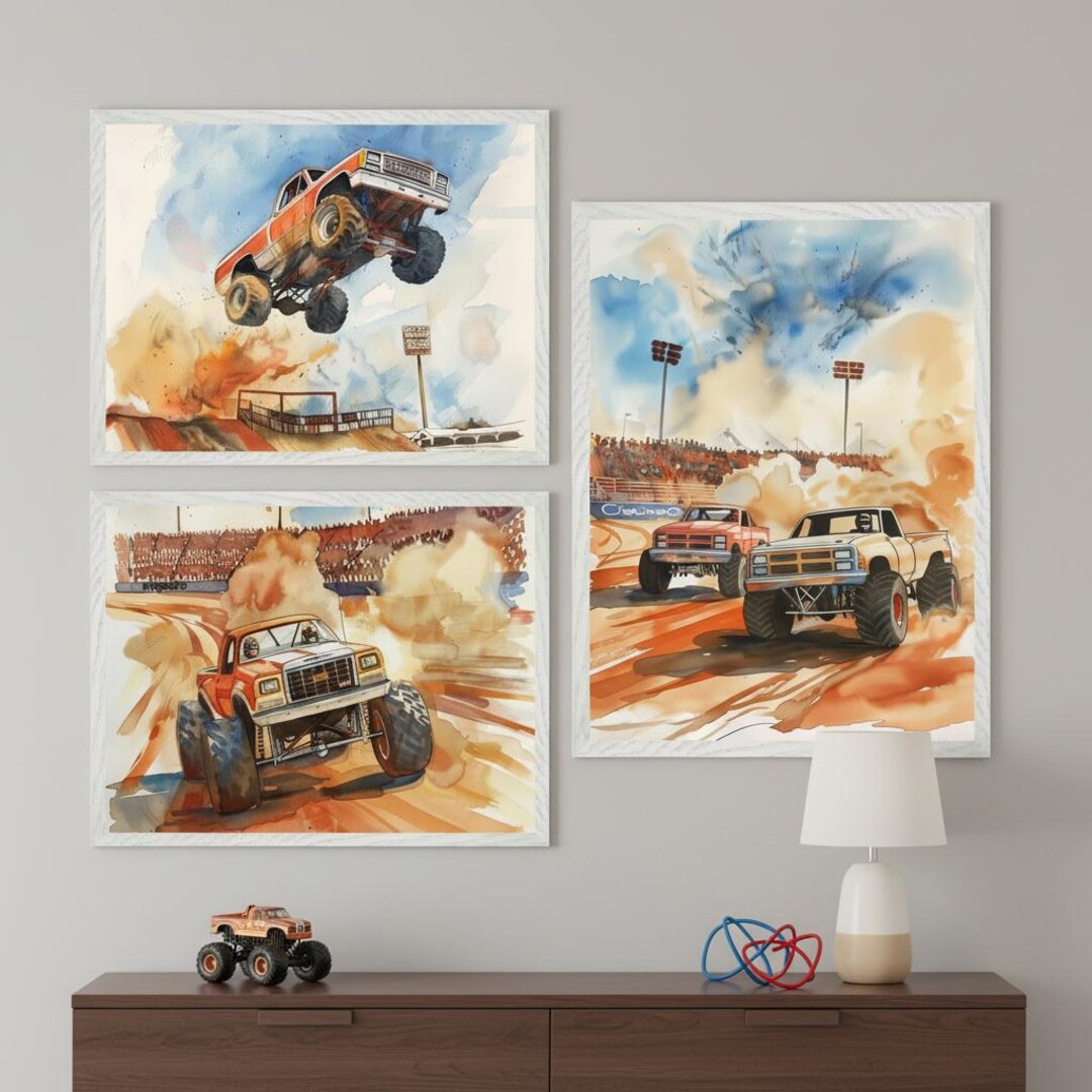 Rumble Racers Monster Truck Framed Wall Art Set: Nursery & Kids' Room ...