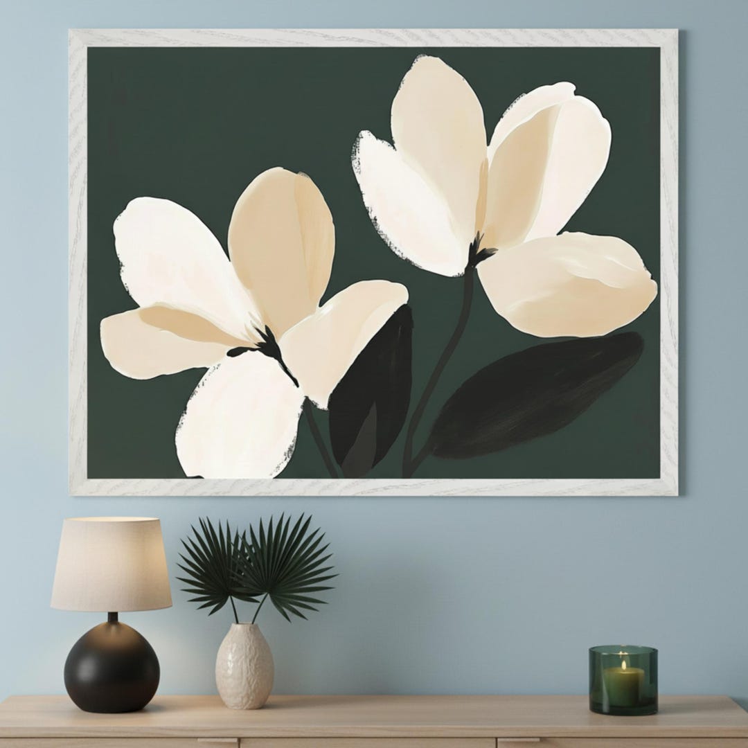 Cream Blossoms Minimalist Abstract Wall Art, Modern Botanical Print ...
