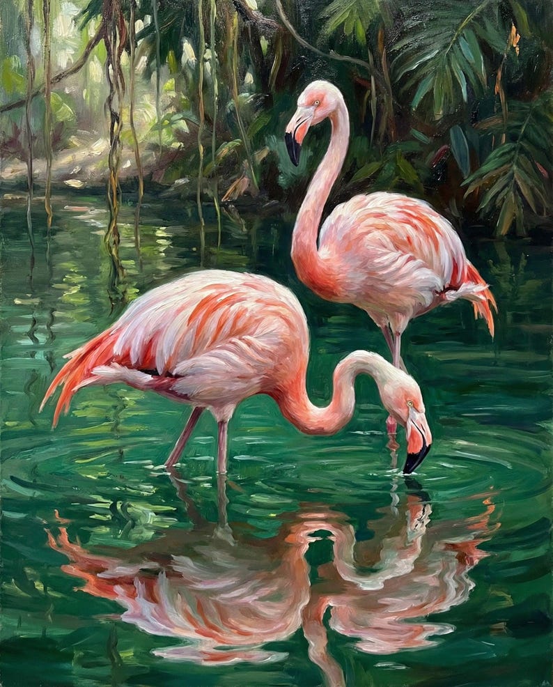 Flamingos Wall Art, Tropical Jungle, Exotic Bird Canvas Decor ...