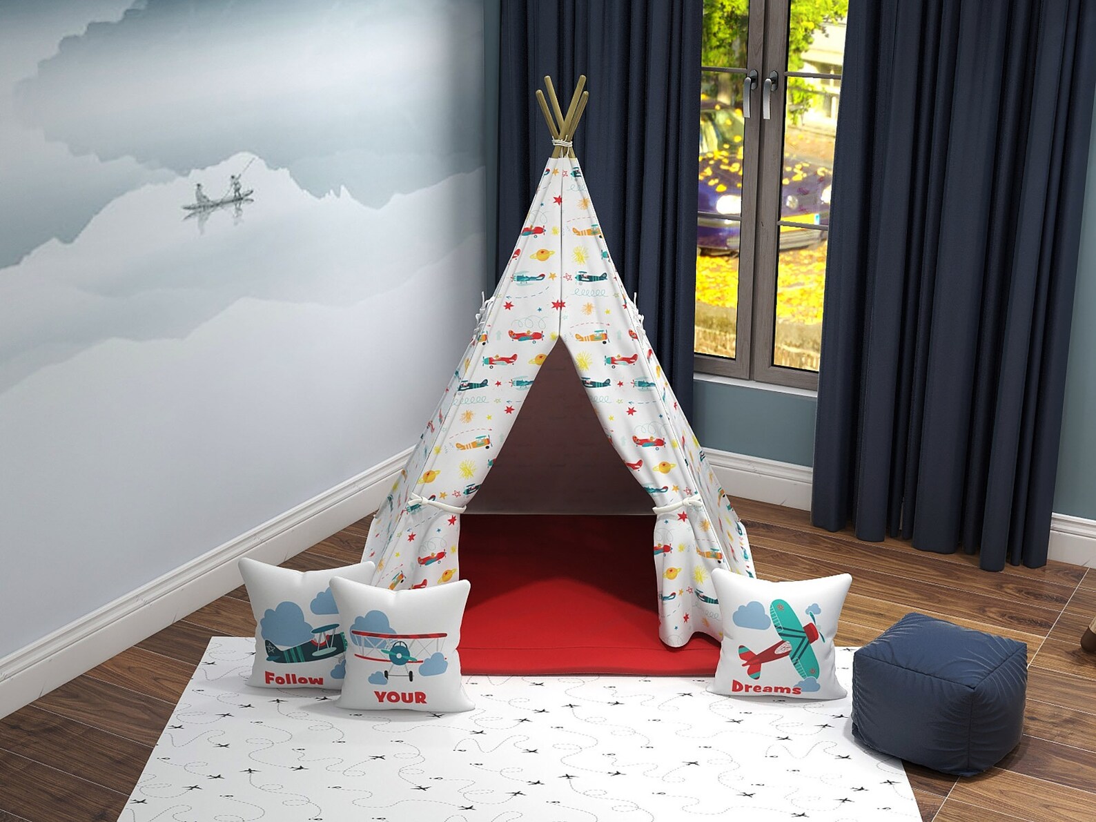 Airplane Themed Teepee Kids Teepee Custom Children Teepee | Etsy