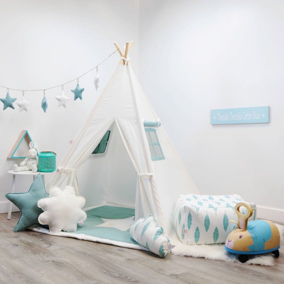 White turquoise Teepee Kids Teepee Tipi High Quality Kids | Etsy