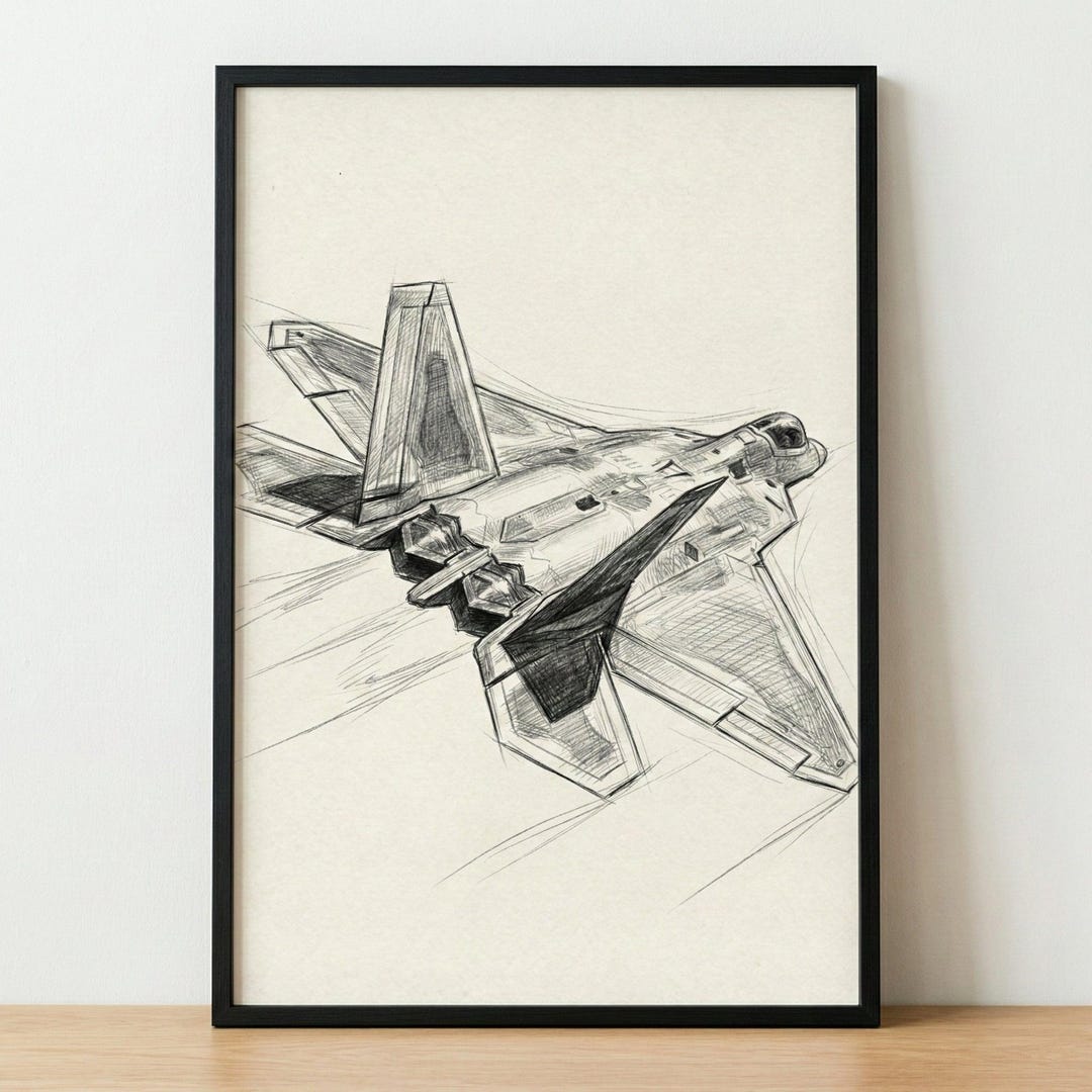 Stealth Fighter Jet Pencil Sketch Illustration Wall Art, Military ...