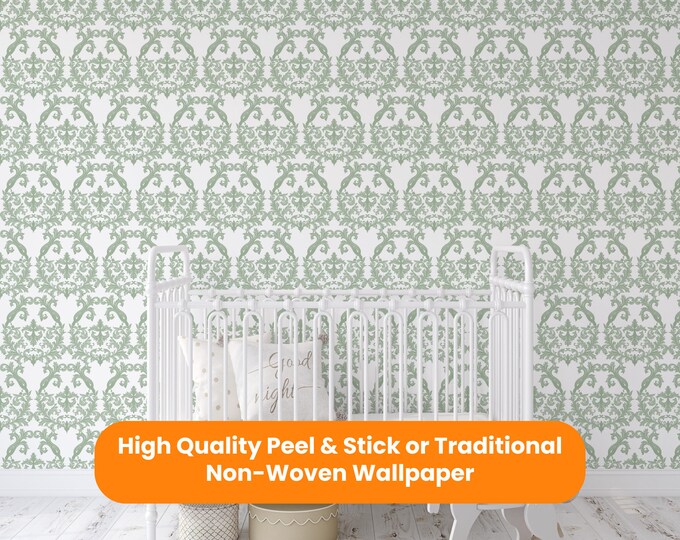 French Wallpaper Provence in Spring Green and Storm by ...