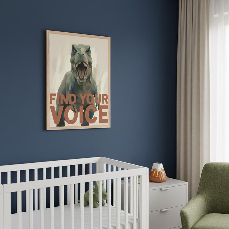 Dinosaur Framed Wall Art: Roaring T-rex Decor for Nursery or Playroom ...