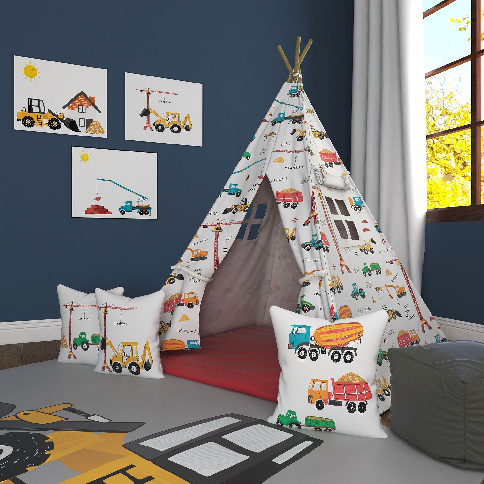Construction Themed Teepee Kids Teepee Custom Children | Etsy