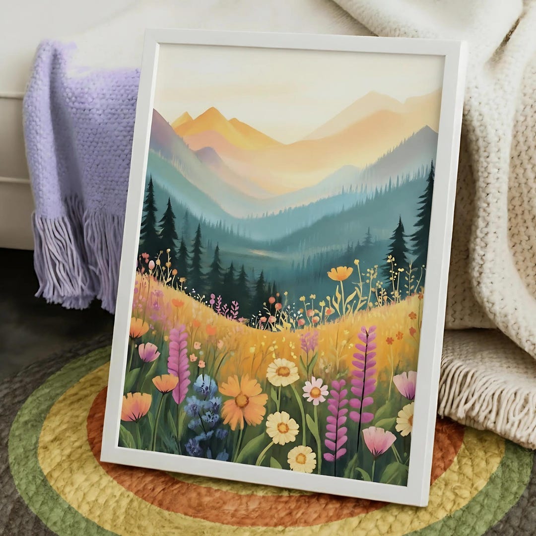 Meadow Prairie Mountain Wall Art Poster or Canvas - Colorful Wildflower ...