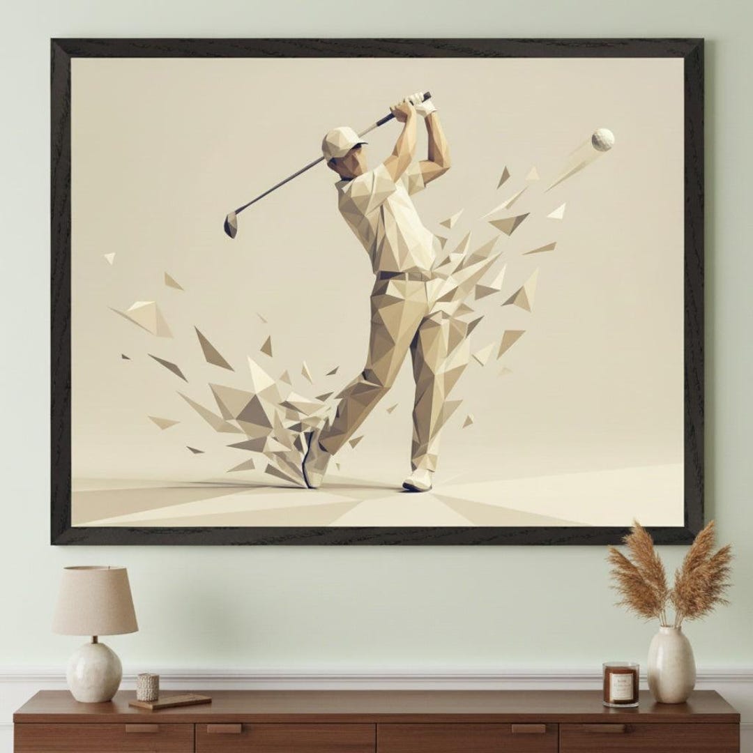 Golfer Low Poly Geometric Art, Golf Sports Wall Decor, Modern ...