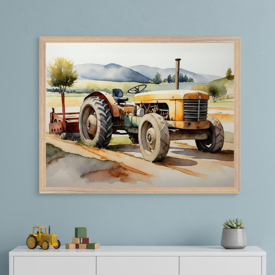 Vintage Tractor Watercolor Aesthetic Wall Art, Farmhouse Decor Print ...