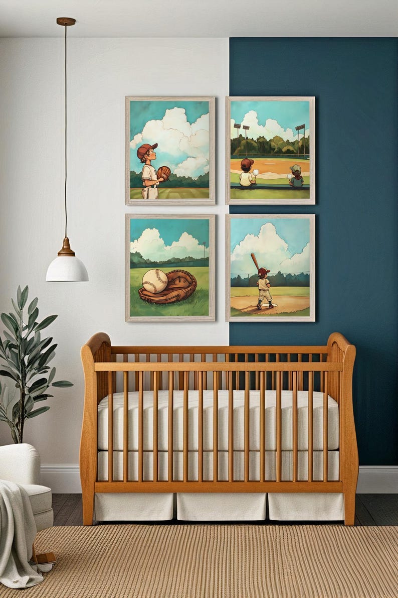 Vintage Baseball Framed Wall Art Set for Nursery & Kids' Room: Boys ...