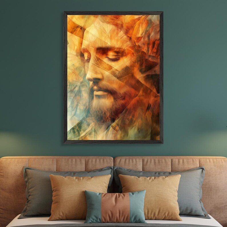 Jesus Christ Modern Abstract Wall Art, Christian Spiritual Home Decor ...
